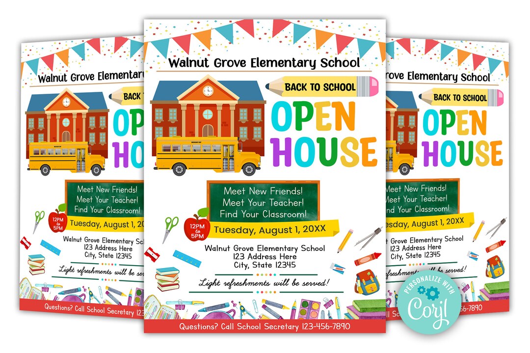 EDITABLE School Open House Flyer Template, Printable Back to School ...