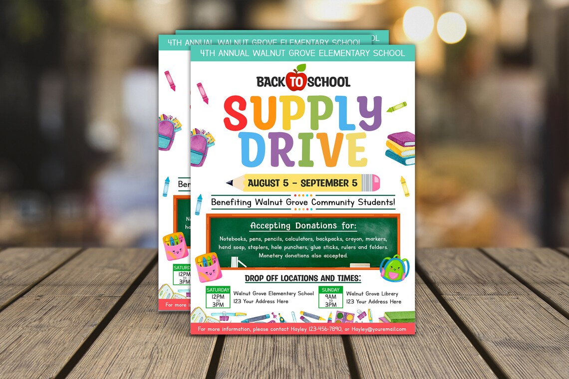 Editable School Supply Drive Flyer Colorful Back to School - Etsy