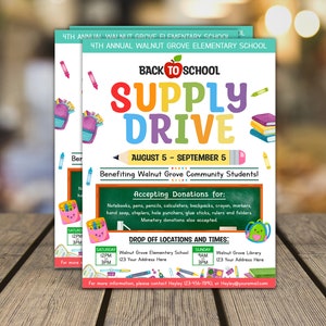 Editable School Supply Drive Flyer, Colorful Back to School Drive Flyer ...