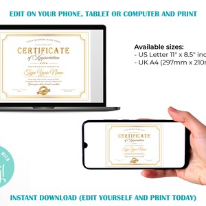 Editable Certificate of Appreciation, Custom Award Certificate Template ...