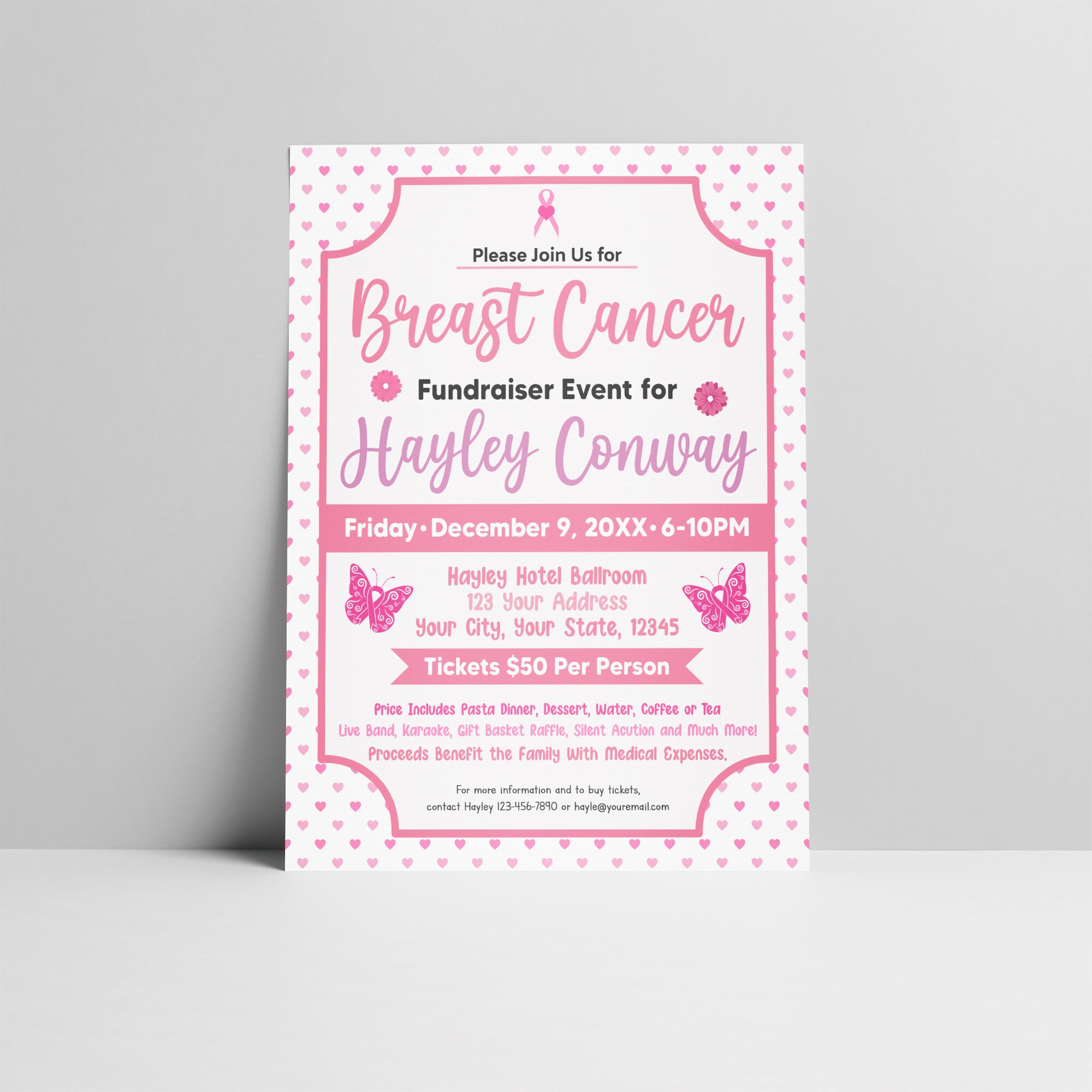 Editable Breast Cancer Fundraiser Flyer, DIY Pink Cancer Benefit Flyer ...