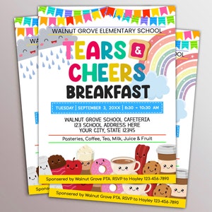 EDITABLE Tears and Cheers Breakfast Invitation, Back to School PTA PTO ...