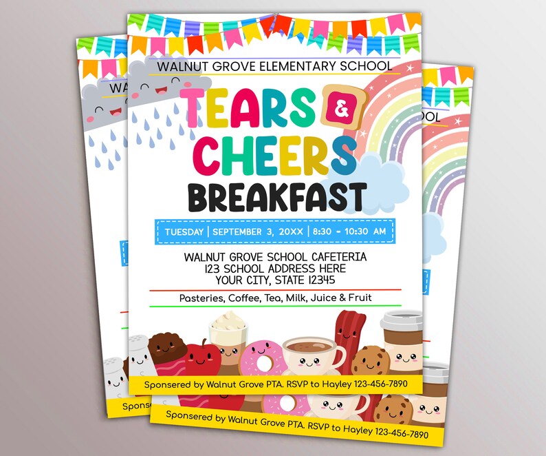 EDITABLE Tears and Cheers Breakfast Invitation, Back to School PTA PTO ...