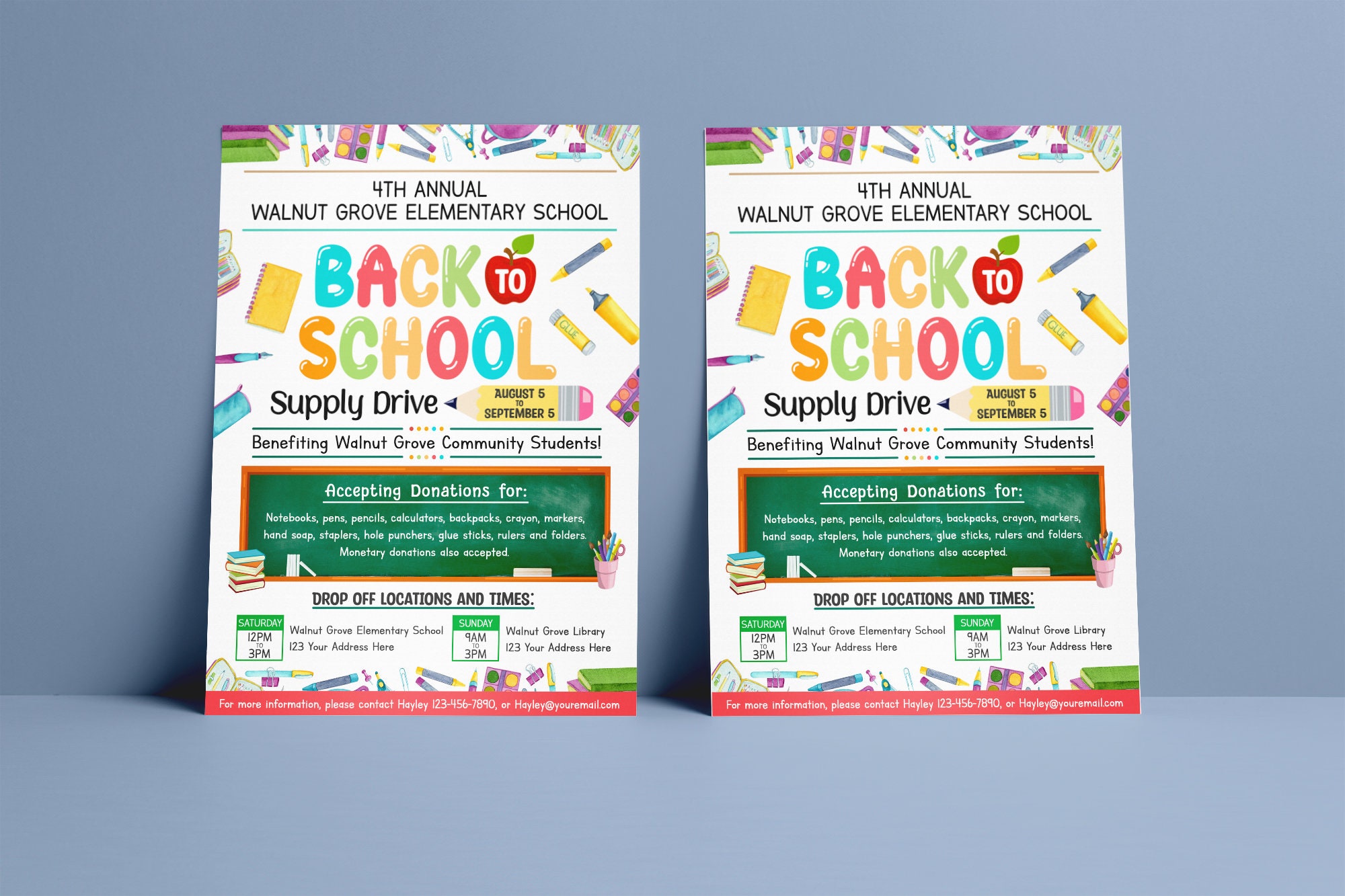 Editable Back to School Flyer, Colorful School Supply Drive Flyer ...