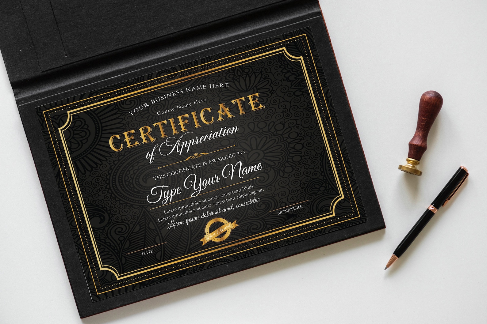 Editable Certificate of Appreciation Gold and Black, Custom Award ...