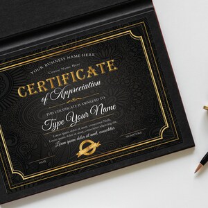 Editable Certificate of Appreciation Gold and Black, Custom Award ...