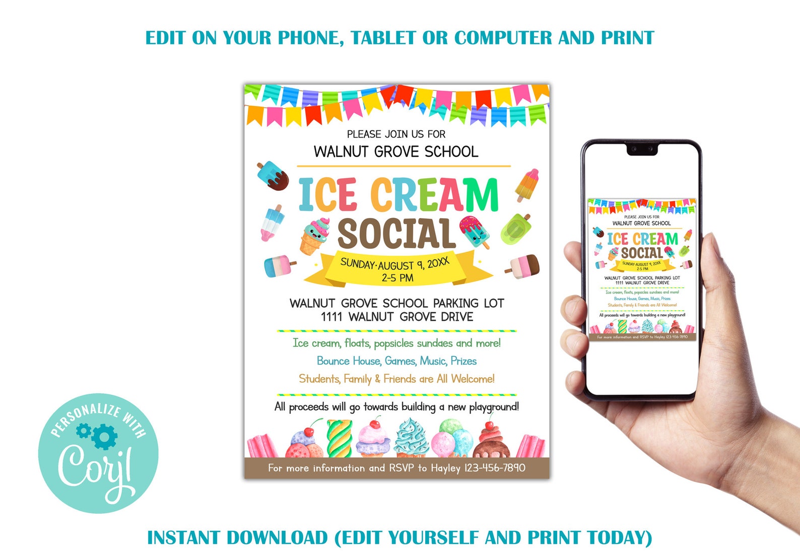 EDITABLE Summer Ice Cream Social Flyer Ice Cream Party - Etsy