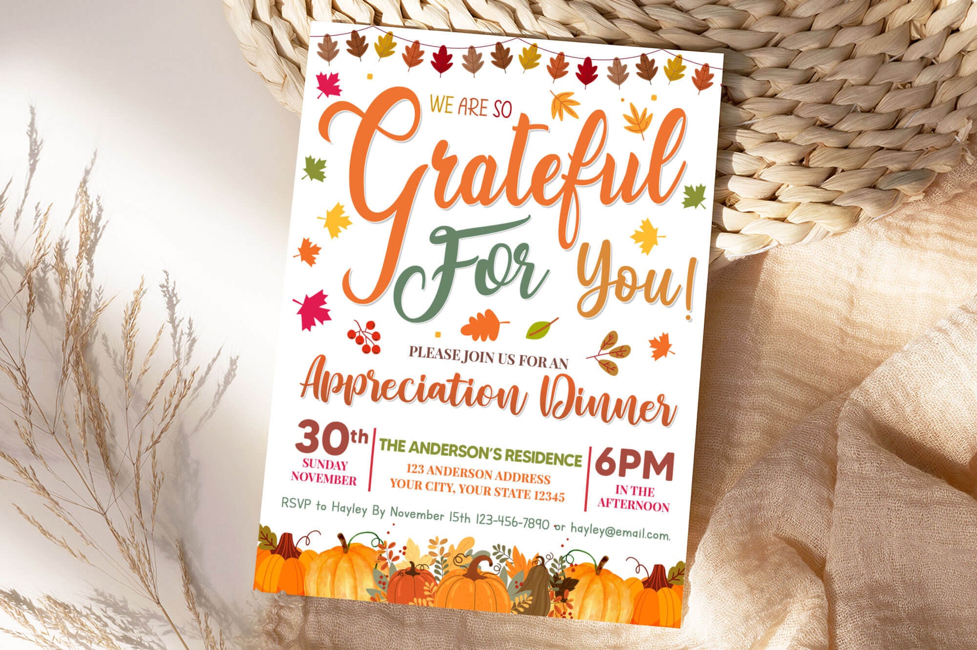 Editable Fall Appreciation Invitation Template, Grateful for You ...