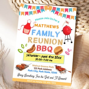 Family Reunion Invitation, BBQ Family Picnic Invitation, Family Cookout ...