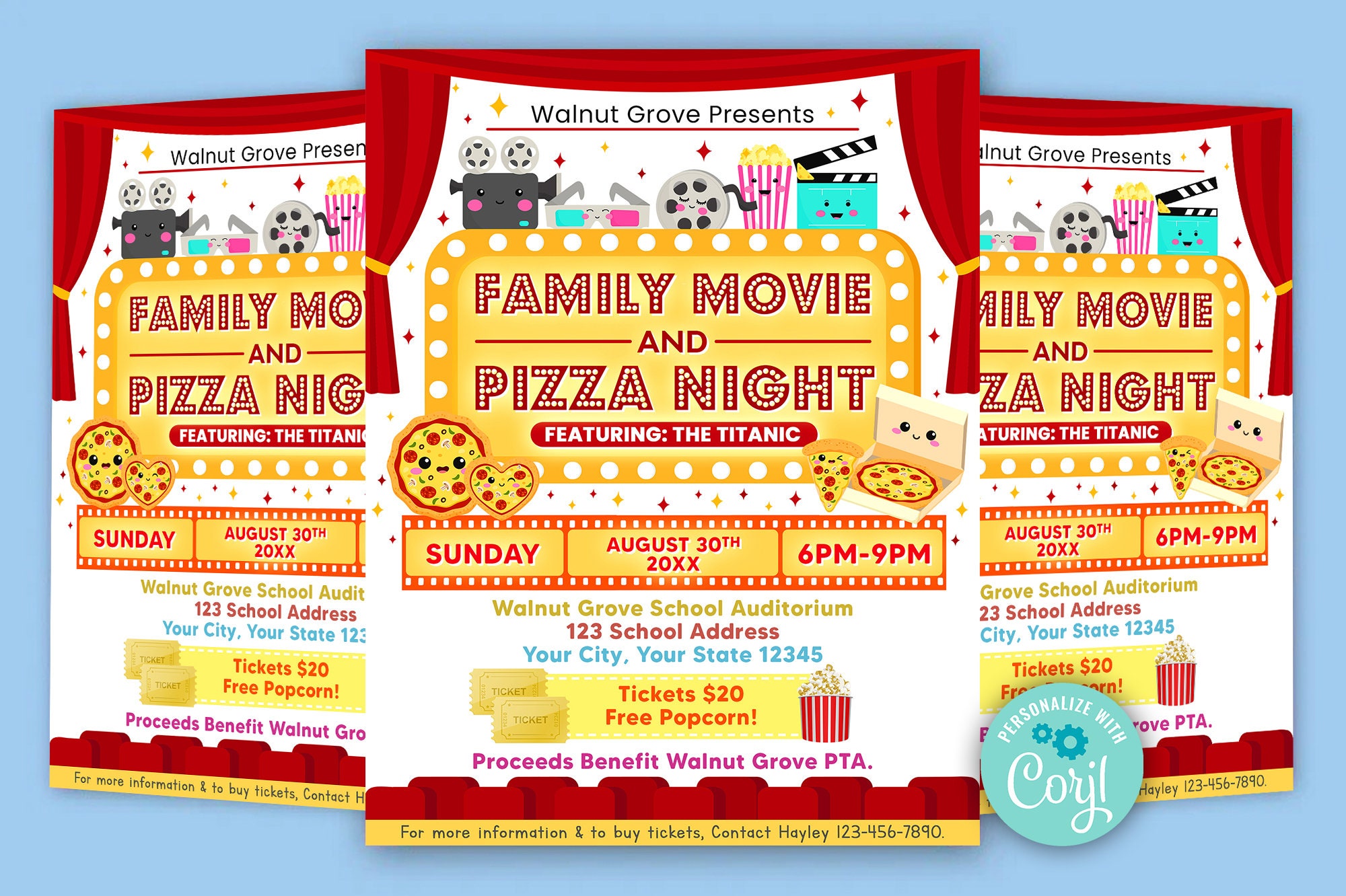 Editable Pizza and Movie Night Flyer Template, Cinema Movie Invitation ...