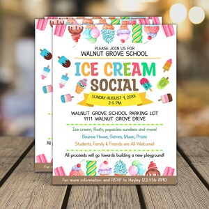 EDITABLE Ice Cream Social Flyer, Summer Ice Cream Party, Watercolor ...
