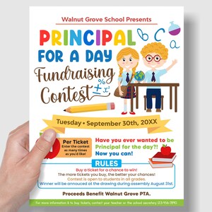 Editable Principal for A Day Fundraising Contest Flyer, School Event ...
