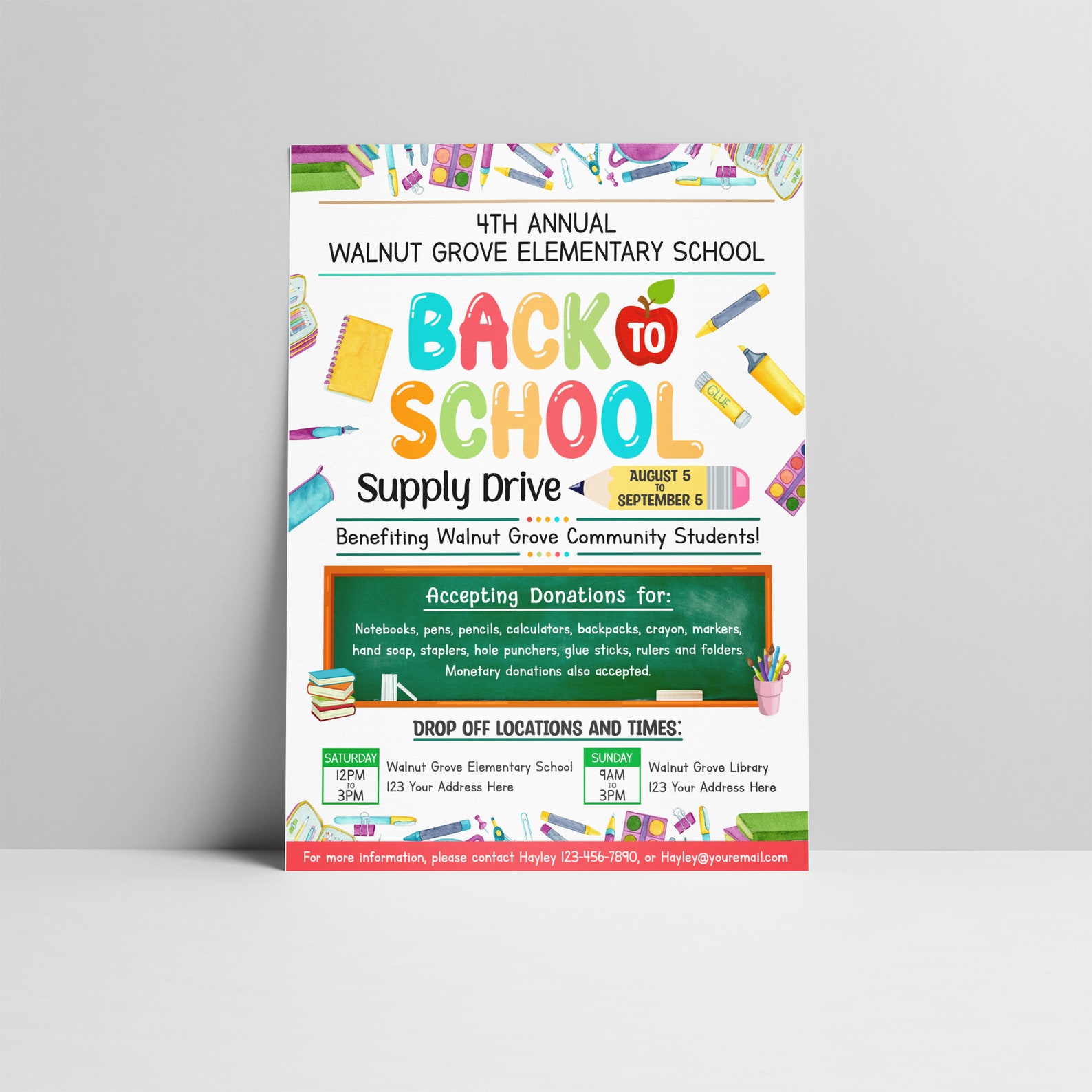 Editable Back to School Flyer, Colorful School Supply Drive Flyer ...