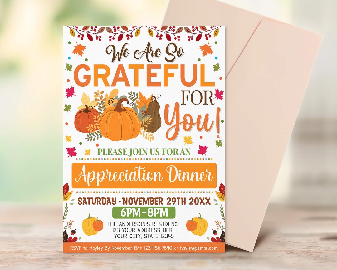 Fall Appreciation Invitation, Editable Grateful for You Template ...