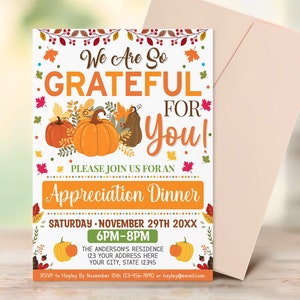 Fall Appreciation Invitation, Editable Grateful for You Template ...