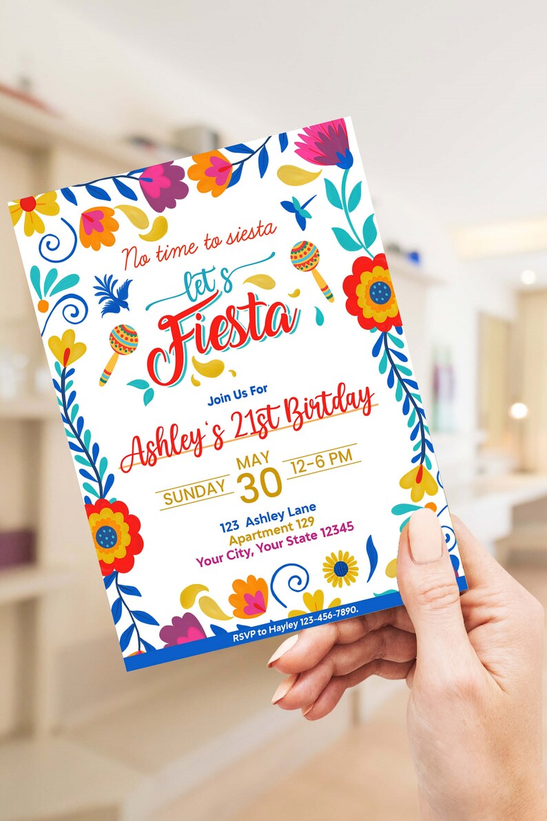 Fiesta Birthday Party Invitation Template, Editable Fiesta Invitation ...