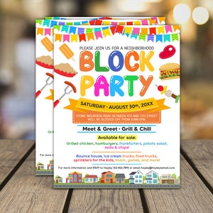 EDITABLE Block Party Invitation, Neighborhood Bbq Picnic Summer Party ...