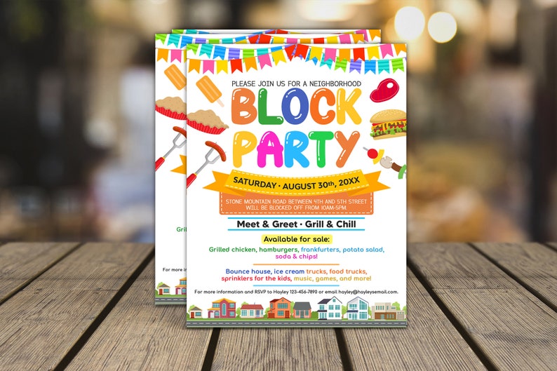 EDITABLE Block Party Invitation, Neighborhood Bbq Picnic Summer Party ...