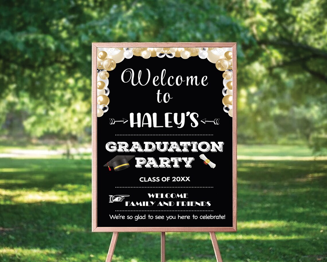 Graduation Welcome Sign for Easel Instant Download Black Gold - Etsy