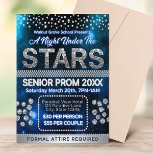A Night Under the Stars Prom Invitation Flyer, School Dance Flyer ...