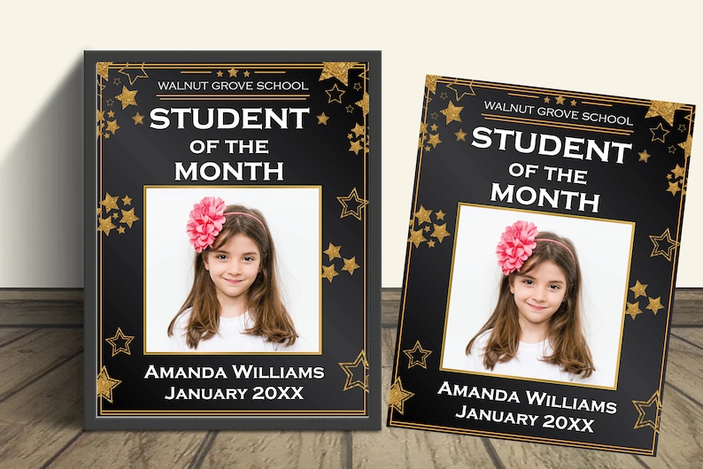 Student of the Month Printable Certificate Template Black, Editable ...