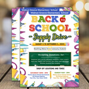 Editable Back to School Supply Drive Flyer, PTO PTA School Flyer ...