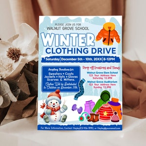Editable Winter Clothing Drive Flyer Template Holiday Charity - Etsy
