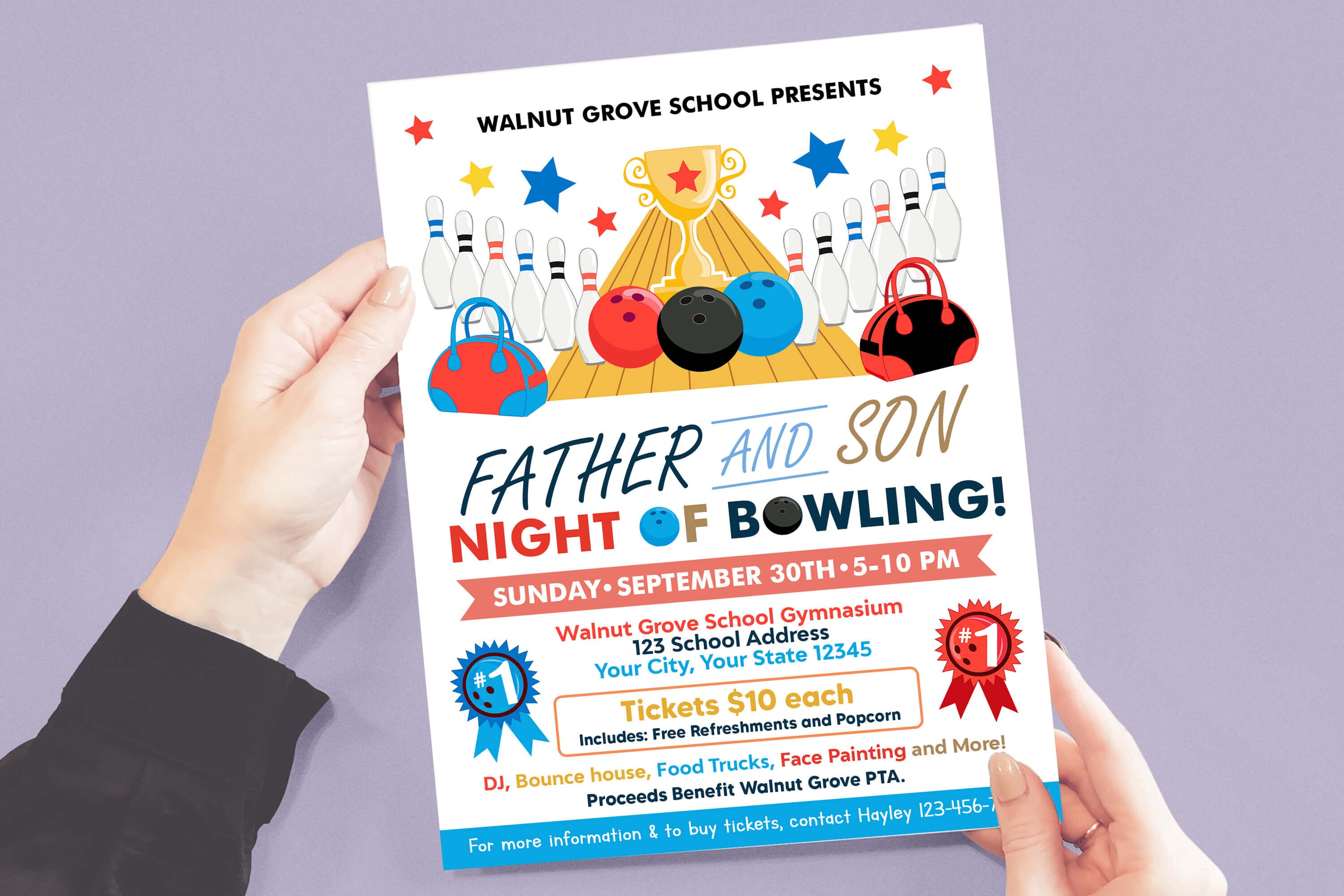 Editable Father and Son Bowling Night Flyer, PTO PTA School Flyer ...