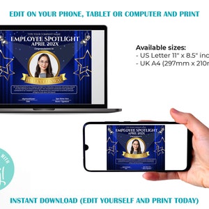 Editable Employee Spotlight Certificate, Star Employee of the Month ...