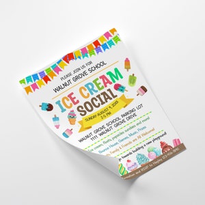 EDITABLE Summer Ice Cream Social Flyer, Ice Cream Party, Watercolor ...