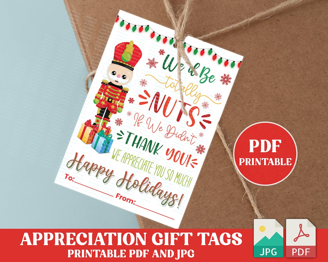 Printable Christmas Nut Gift Tags, PDF Christmas Nuts Favor Tags, Staff ...