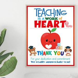 PRINTABLE Teaching is a Work of Heart Sign, Teacher and Staff ...