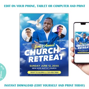 DIY Church Flyer Template, Blue Church Flyer EDITABLE - Etsy