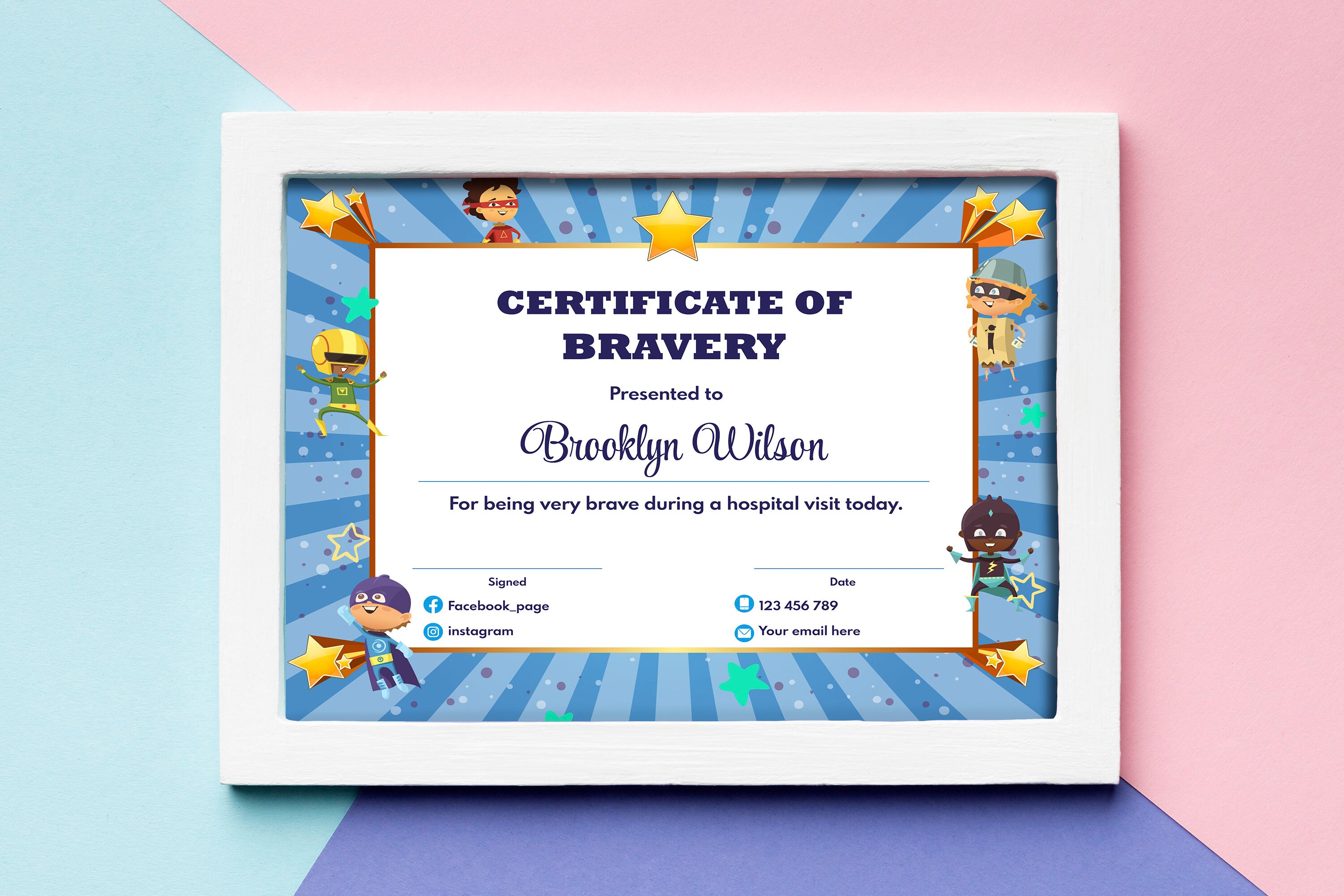 Editable Certificate of Bravery Blue Printable Kids - Etsy Australia