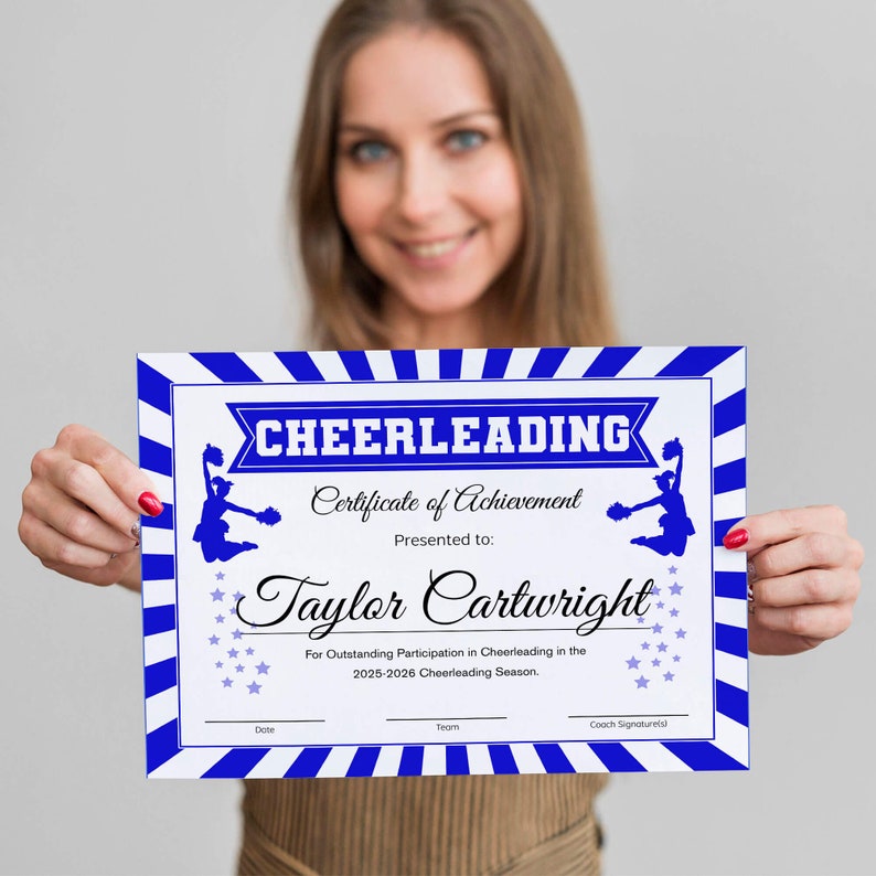 Cheerleader Certificate, Sports Award, Editable Cheer Certificates ...