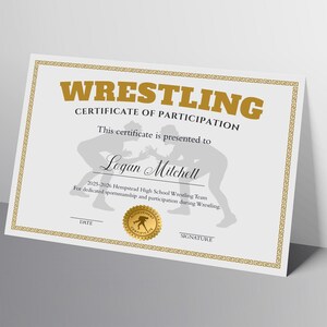 Editable Sports Award Ceremony Certificate | End of Season Wrestling ...