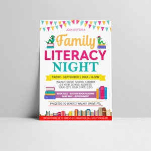 Editable Family Literacy Night Flyer, PTO PTA Reading Book Sale School ...
