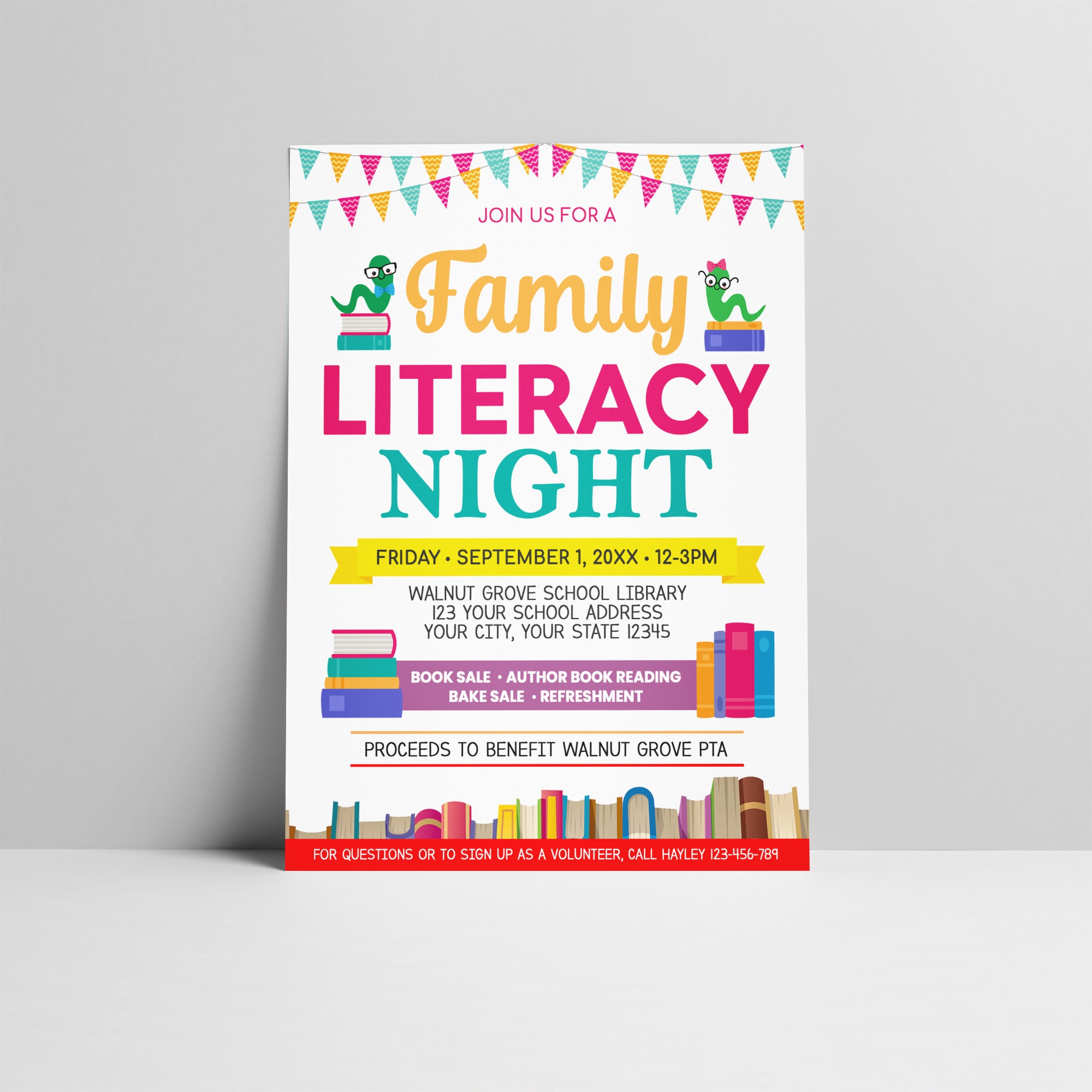 Editable Family Literacy Night Flyer, PTO PTA Reading Book Sale School ...
