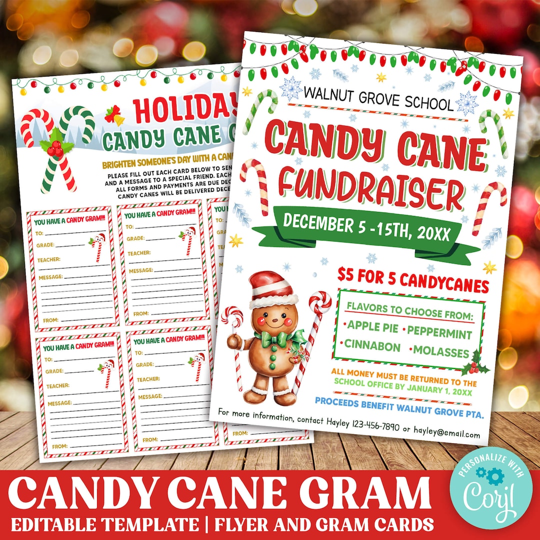 Editable Holiday Candy Cane Fundraiser Flyer and Gram Card, Christmas ...