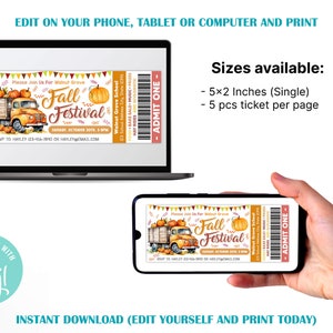 Editable Fall Harvest Festival Ticket Invite, Fall Event Party Ticket ...