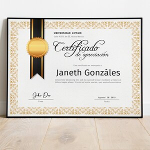 Certificado De Apreciación EDITABLE Elegant Design School Office Award ...
