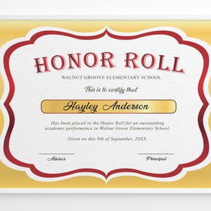Editable Honor Roll Award Certificate Set of 4, DIY Student Award ...