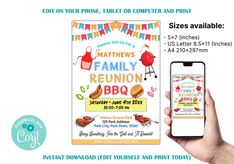 Family Reunion Invitation, BBQ Family Picnic Invitation, Family Cookout ...
