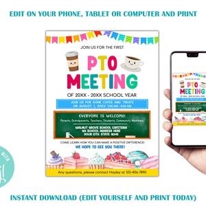 Editable PTO PTA Meeting Flyer Template, Back to School Breakfast ...