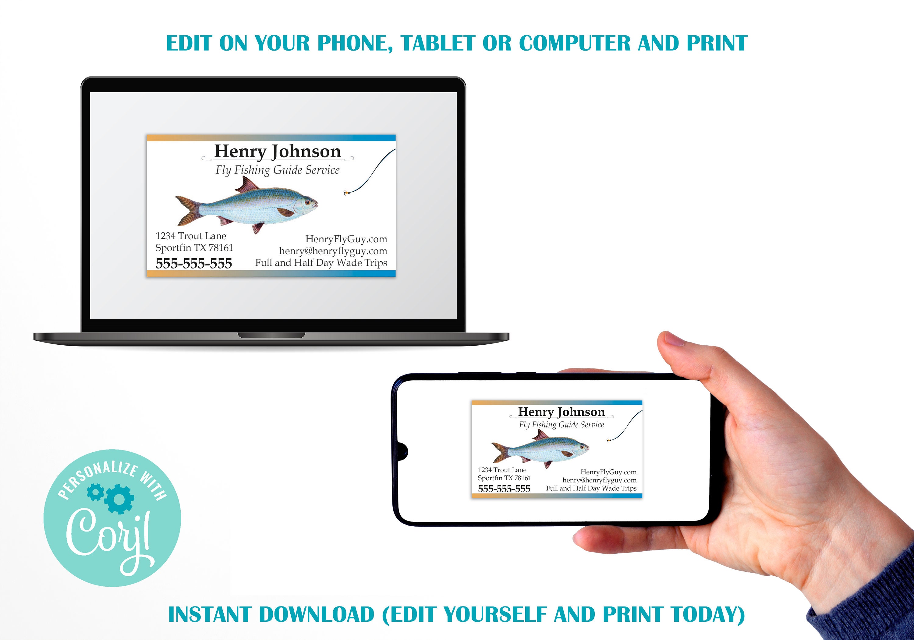 Editable Fishing Business Card, DIY Printable Fishing Business Card ...