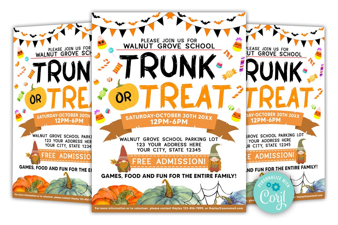 Editable Trunk or Treat Invite, School Neighborhood Church Trunk or ...
