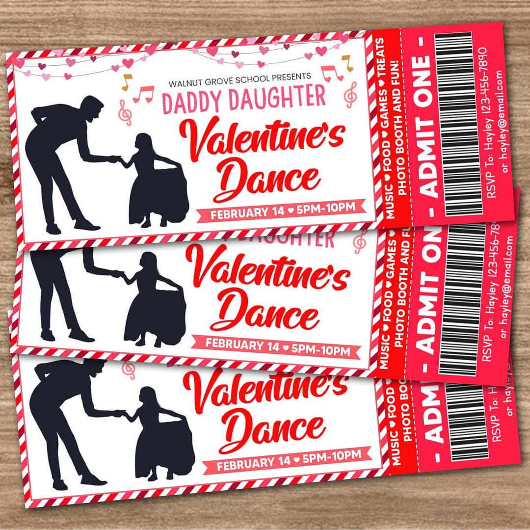 DIY Daddy Daughter Valentine's Day Dance Ticket Editable Template ...