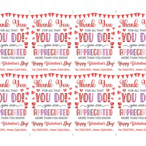 Valentine's Day Teacher Gift Tag, Thank You for All That You Do! Happy ...