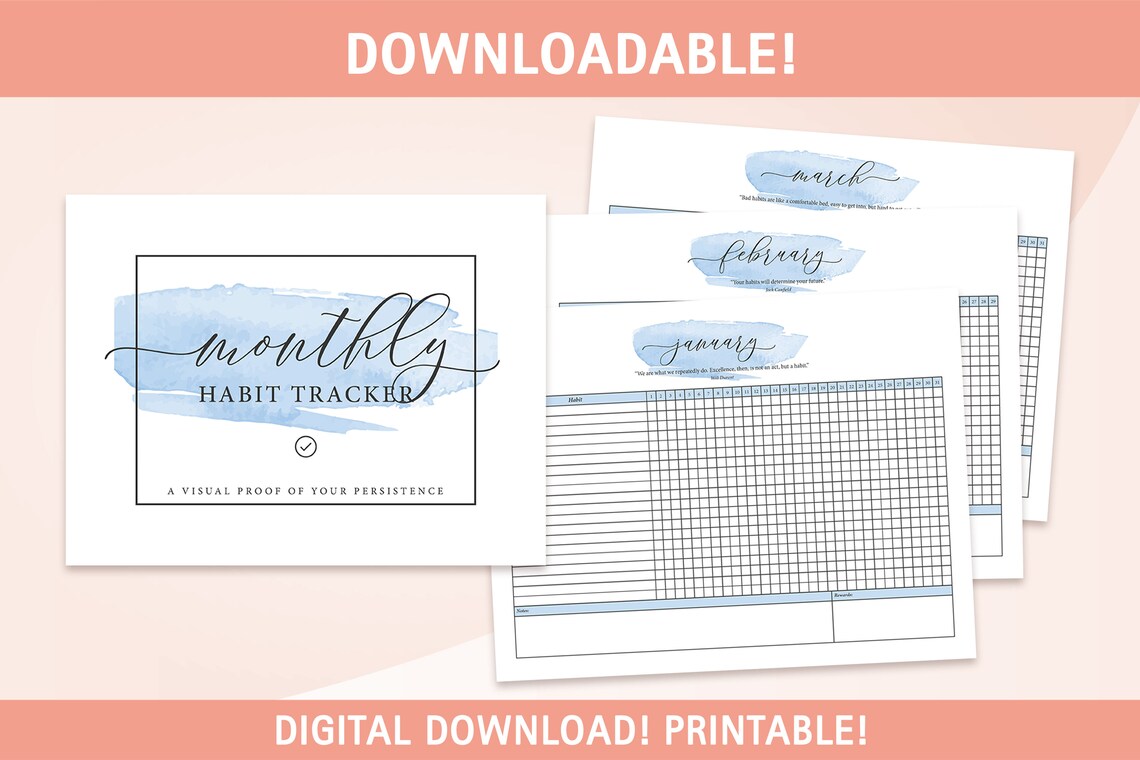 Minimalist 30 Day Habit Tracker Printable Monthly Habit - Etsy