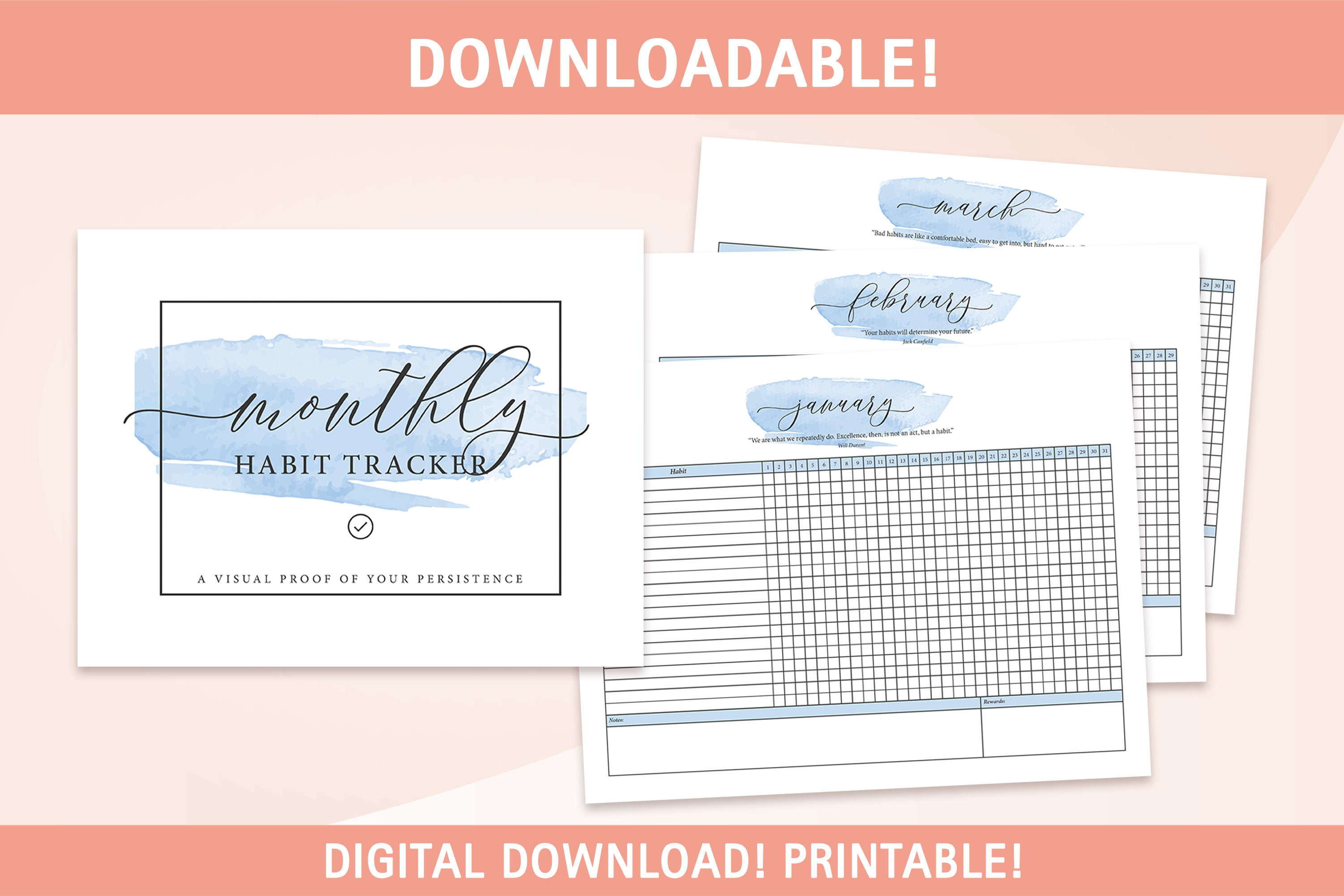 Minimalist 30 Day Habit Tracker Printable Monthly Habit | Etsy